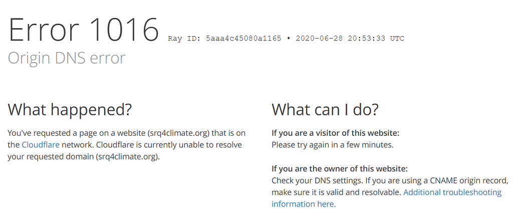Getting an error 1016 after enabling SSL - Hosting Support ...