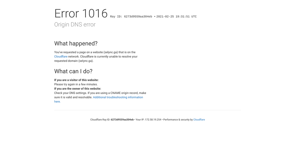 How do i resolve an error 1016? - Hosting Support - InfinityFree Forum